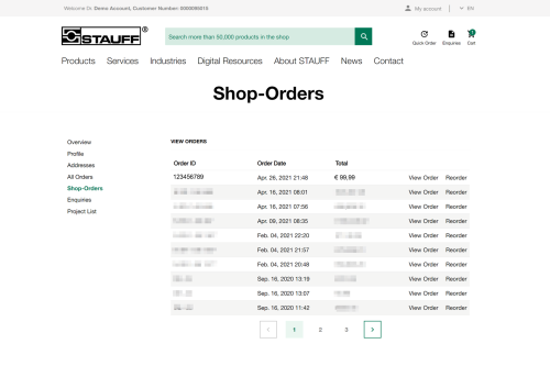 Main Functions in the Online Shop